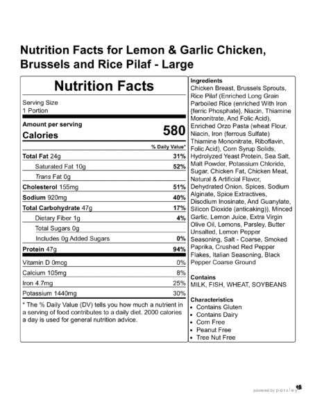 Lemon & Garlic Chicken, Brussels and Rice Pilaf - Balanced Body Foods